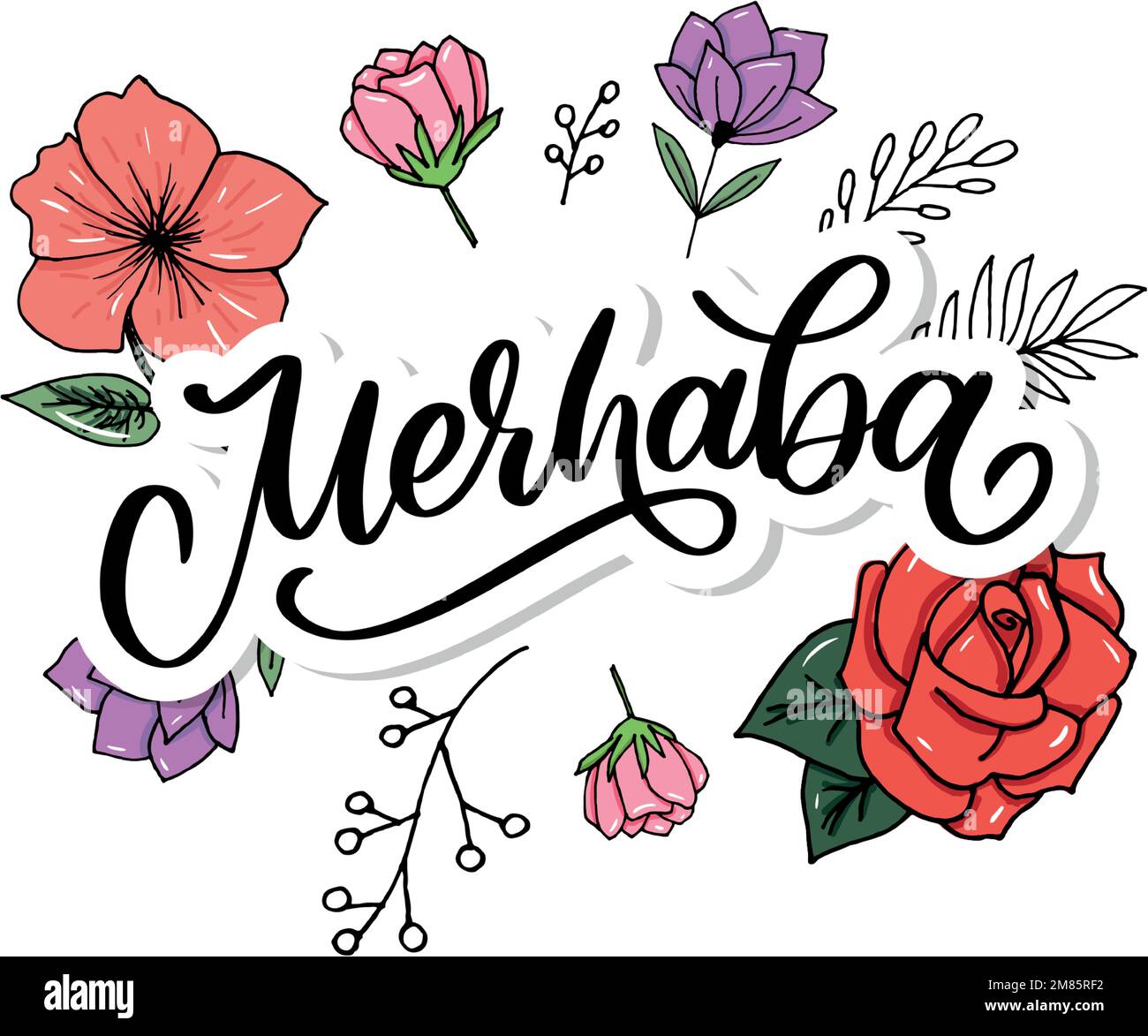 Merhaba Hand Drawn Black Vector Calligraphy Isolated on White ...