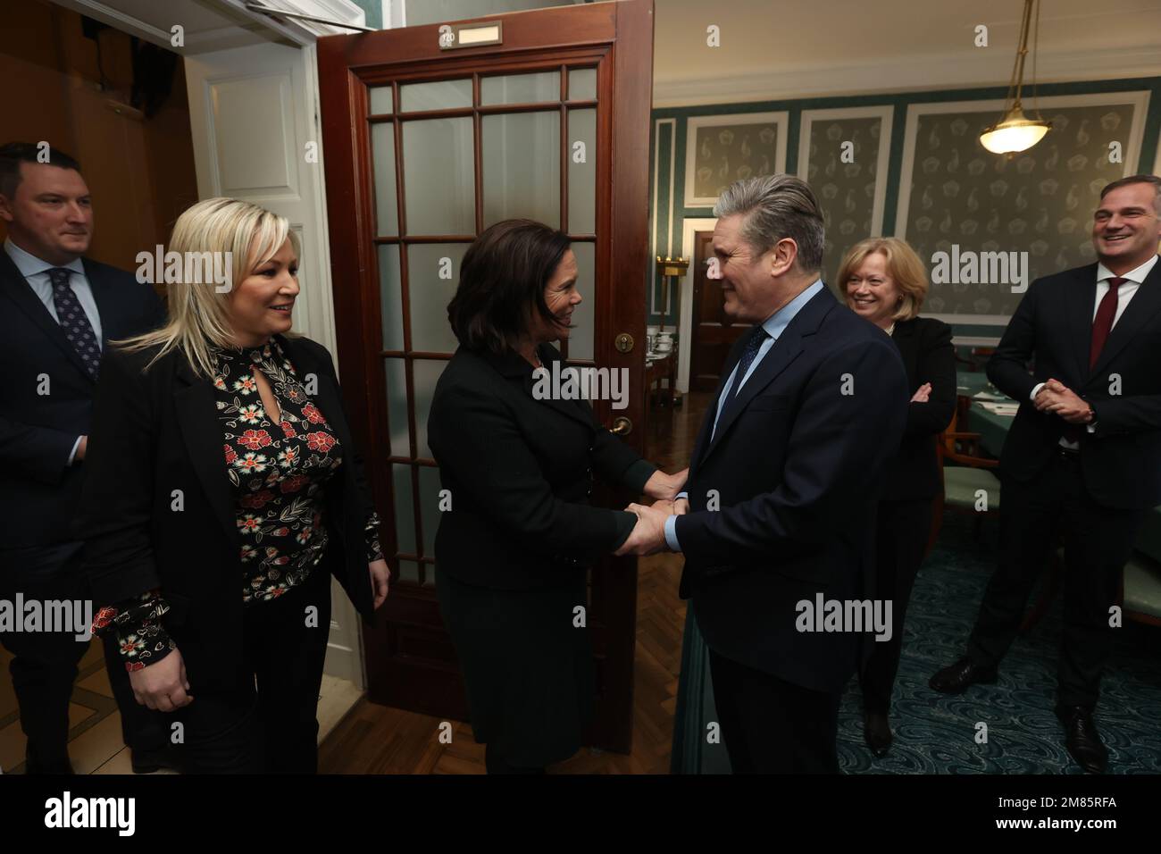 Labour leader Sir Keir Starmer greeting Sinn Fein Party leader Mary Lou ...