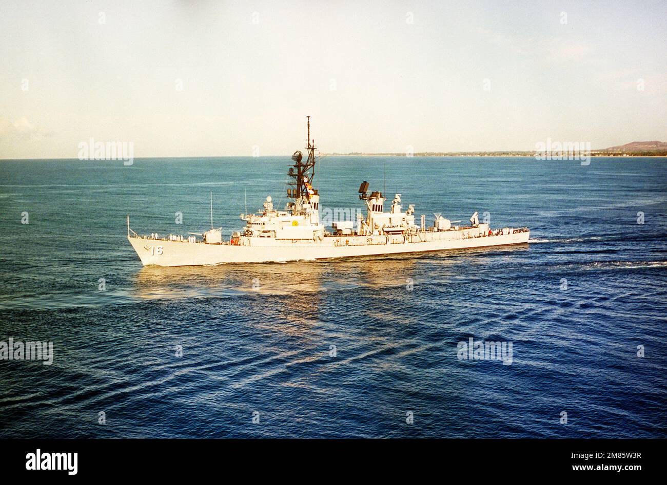 An elevated port view of the guided missile destroyer USS JOSEPH ...