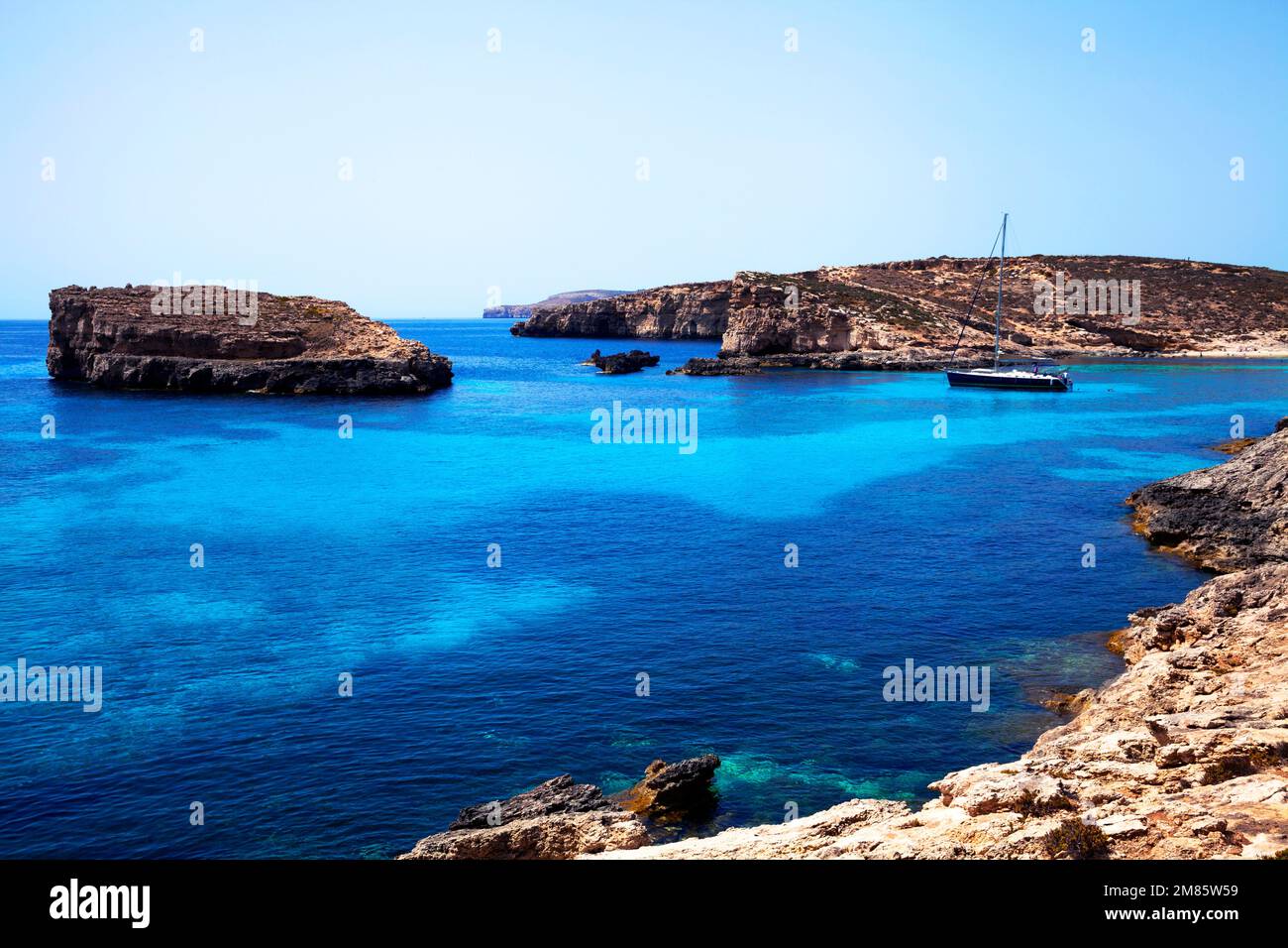 Sailing yacht in Blue Lagoon, Comino, Malta, Europe Stock Photo - Alamy