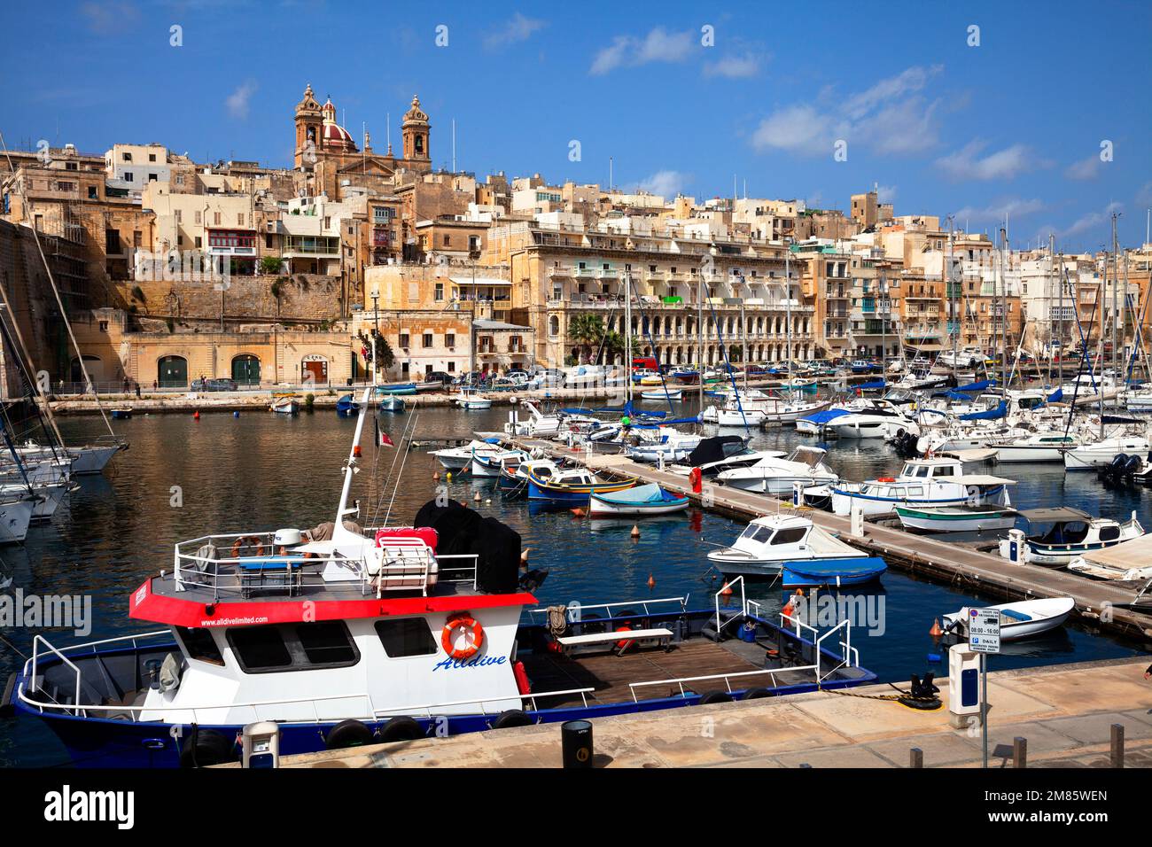 View over the Grand Harbor Vittoriosa Marina, Malta, Europe Stock Photo ...