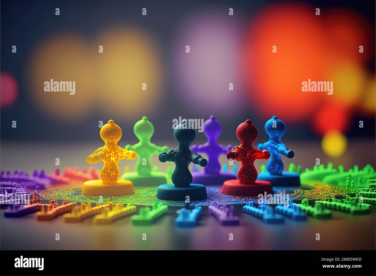 fantasy meeples in different shining colors art Stock Photo - Alamy