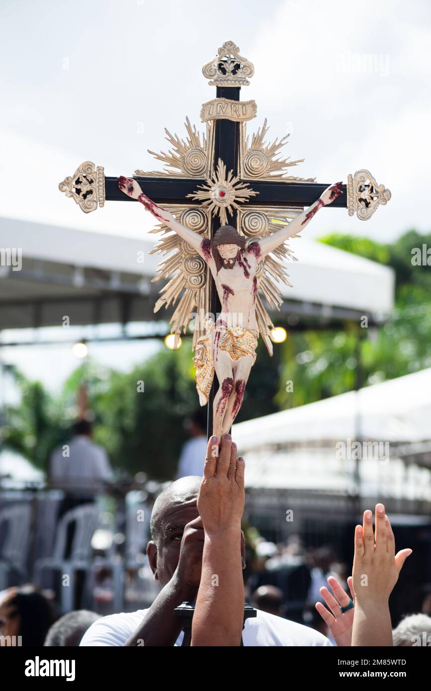 Salvador, Bahia, Brazil - January 06, 2023: Catholics touching the ...