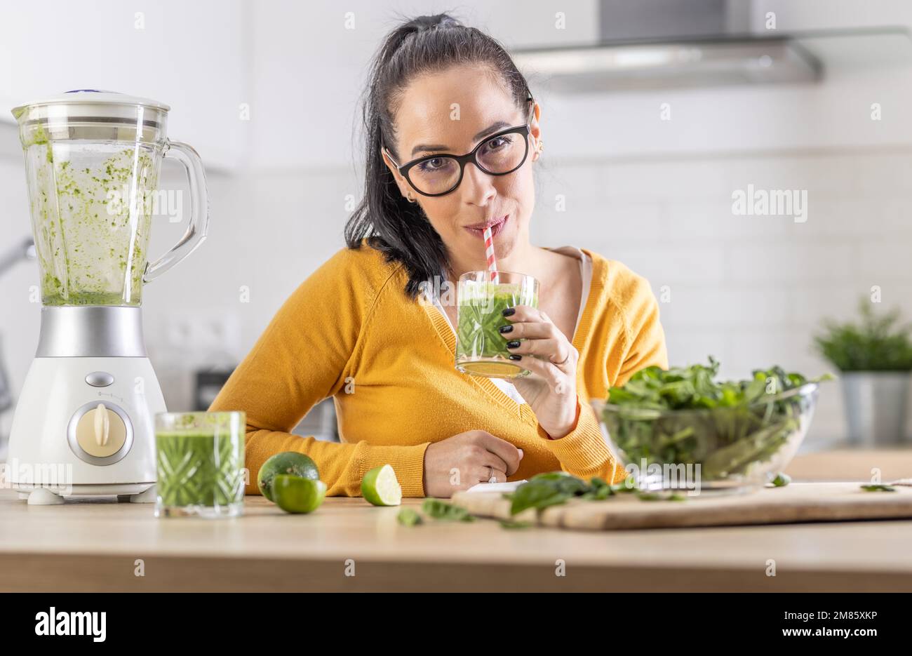 Woman with juice shake hi-res stock photography and images - Alamy