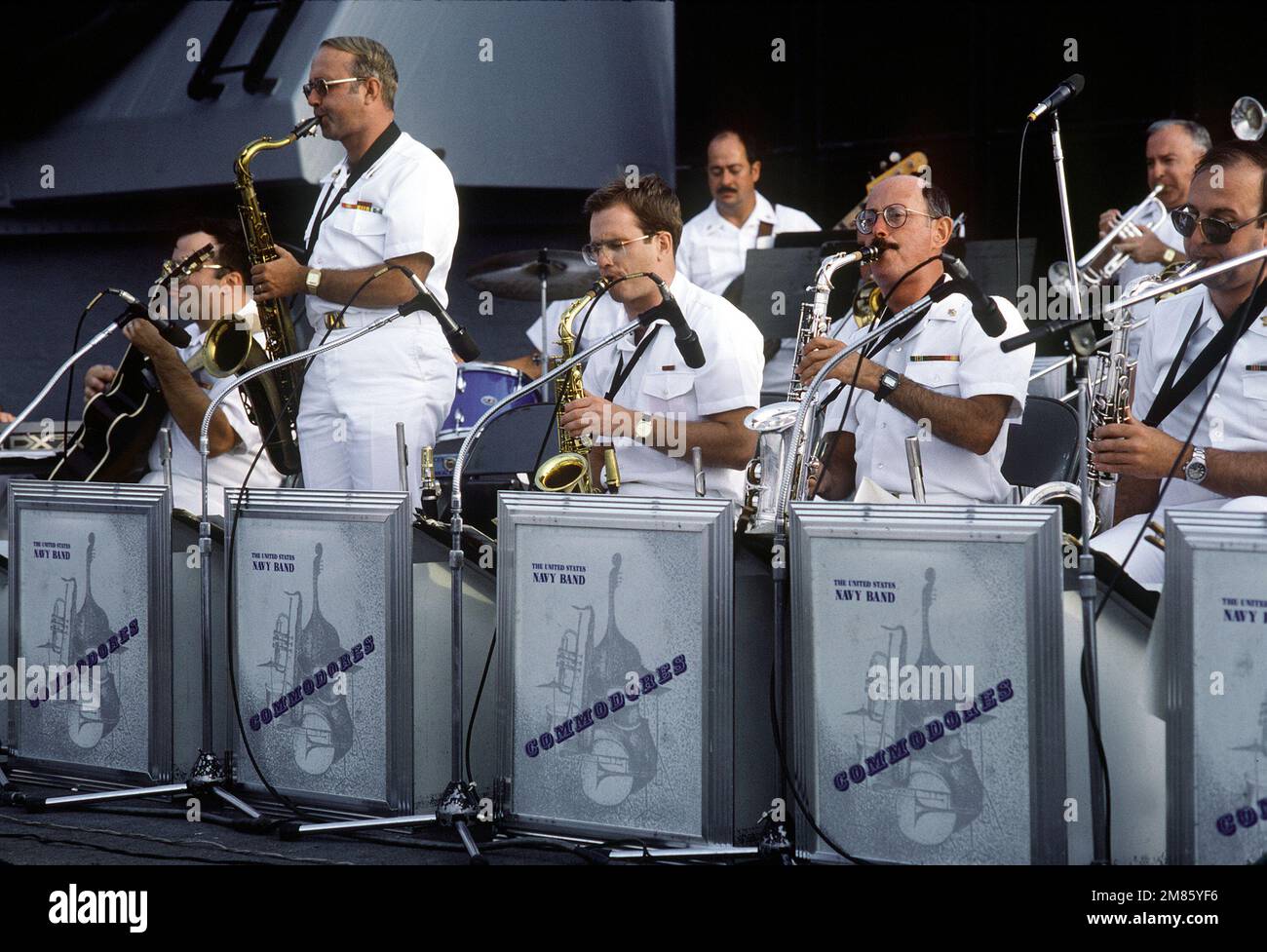 The Commodores, a U.S. Navy jazz band, perform aboard the battleship ...