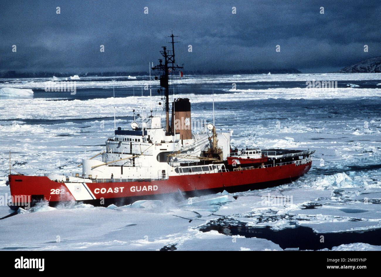 An elevated port bow view of the U.S. Coast Guard icebreaker NORTHWIND ...