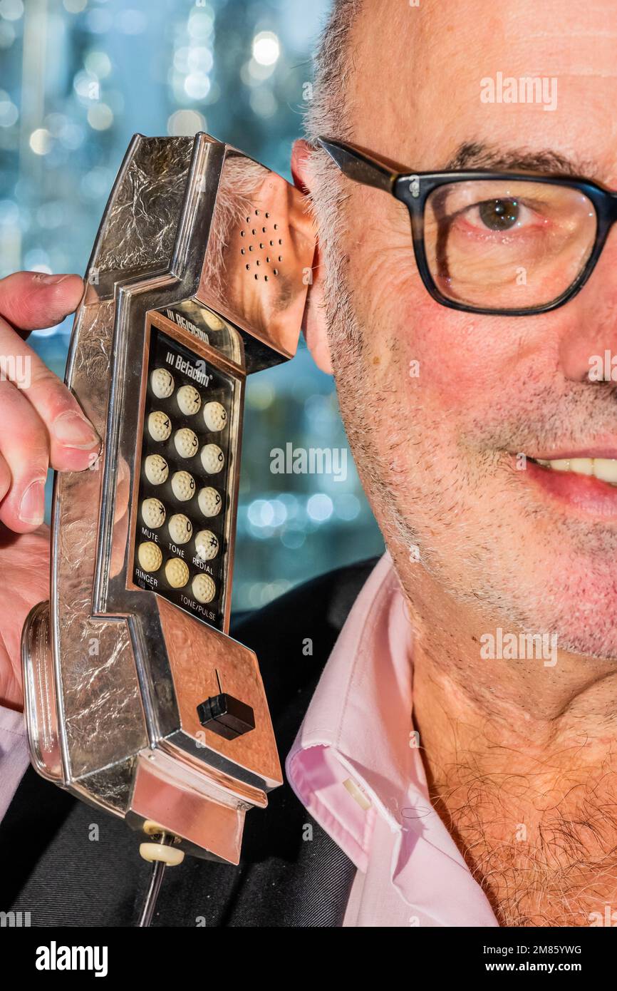 London, UK. 12th Jan, 2023. A sterling silver novelty telephone in the ...