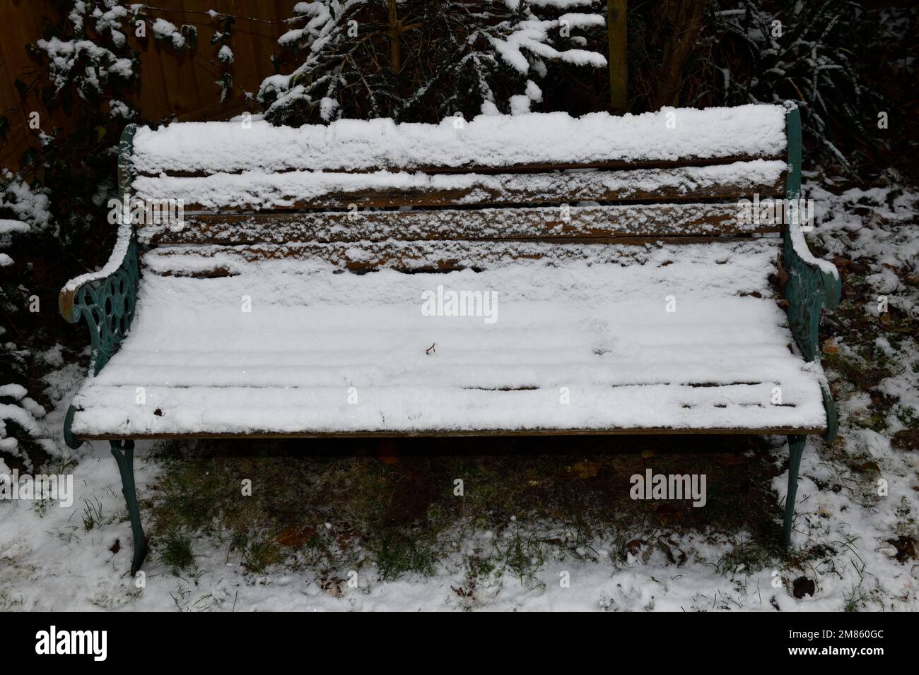 Garden Seat covered in Snow in the North Cotswolds Village of Hook ...