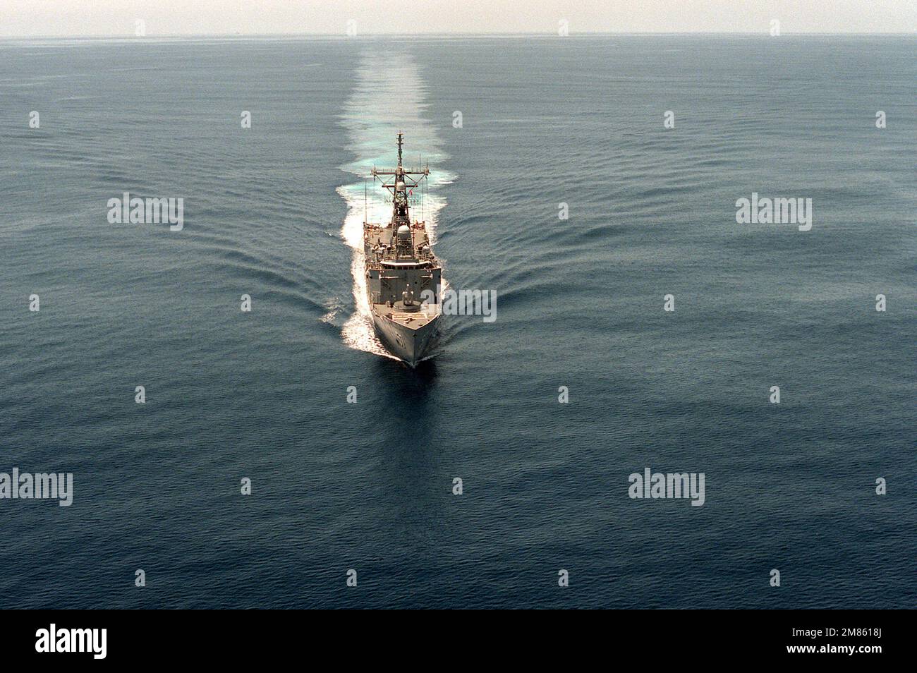An elevated bow view of the guided missile frigate USS REUBEN JAMES ...