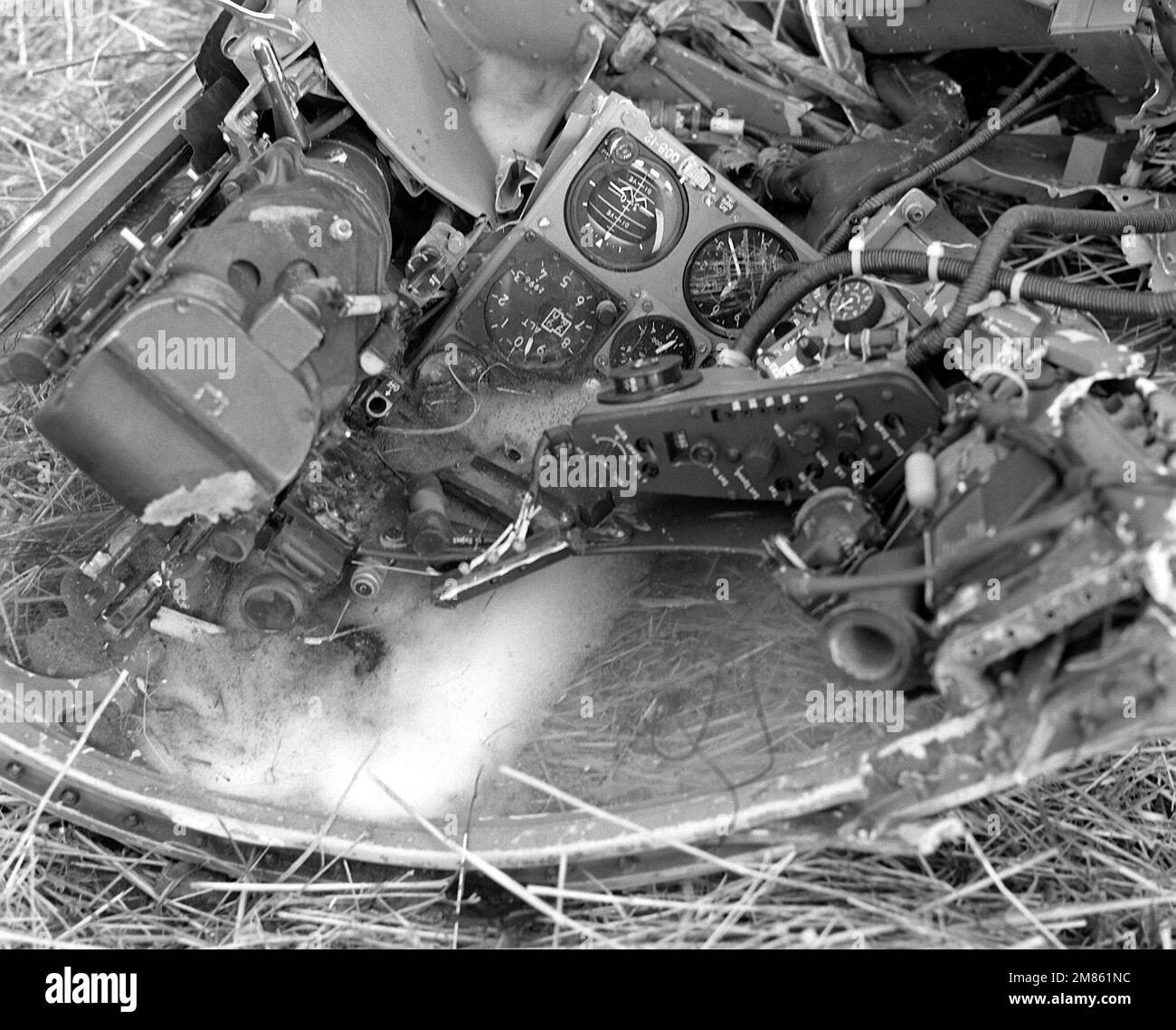 A close-up view of instrument panel and related damage insdie the ...