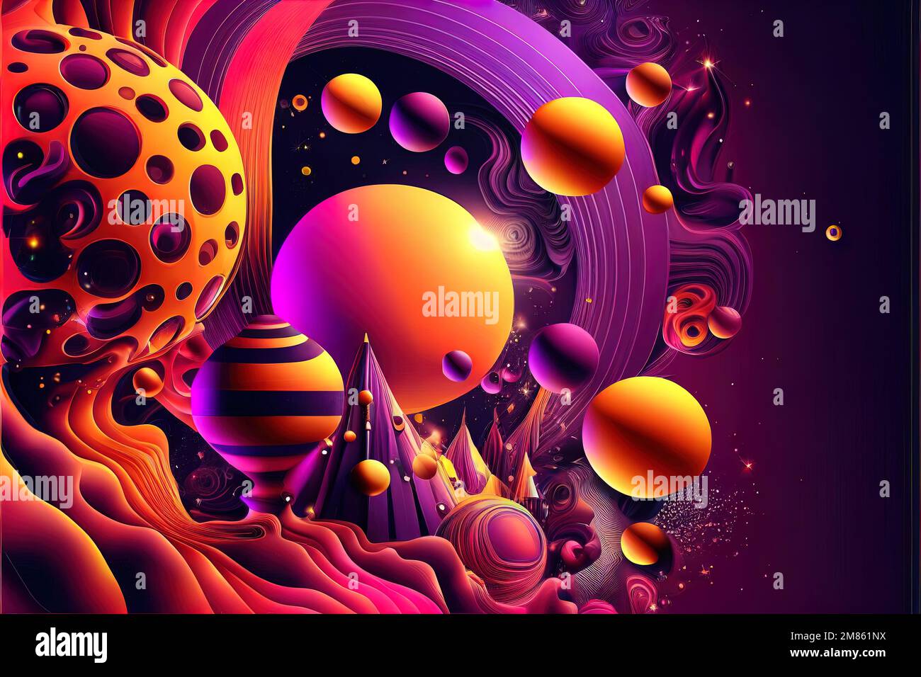 space abstract landscape with planets revolving around stars Stock ...