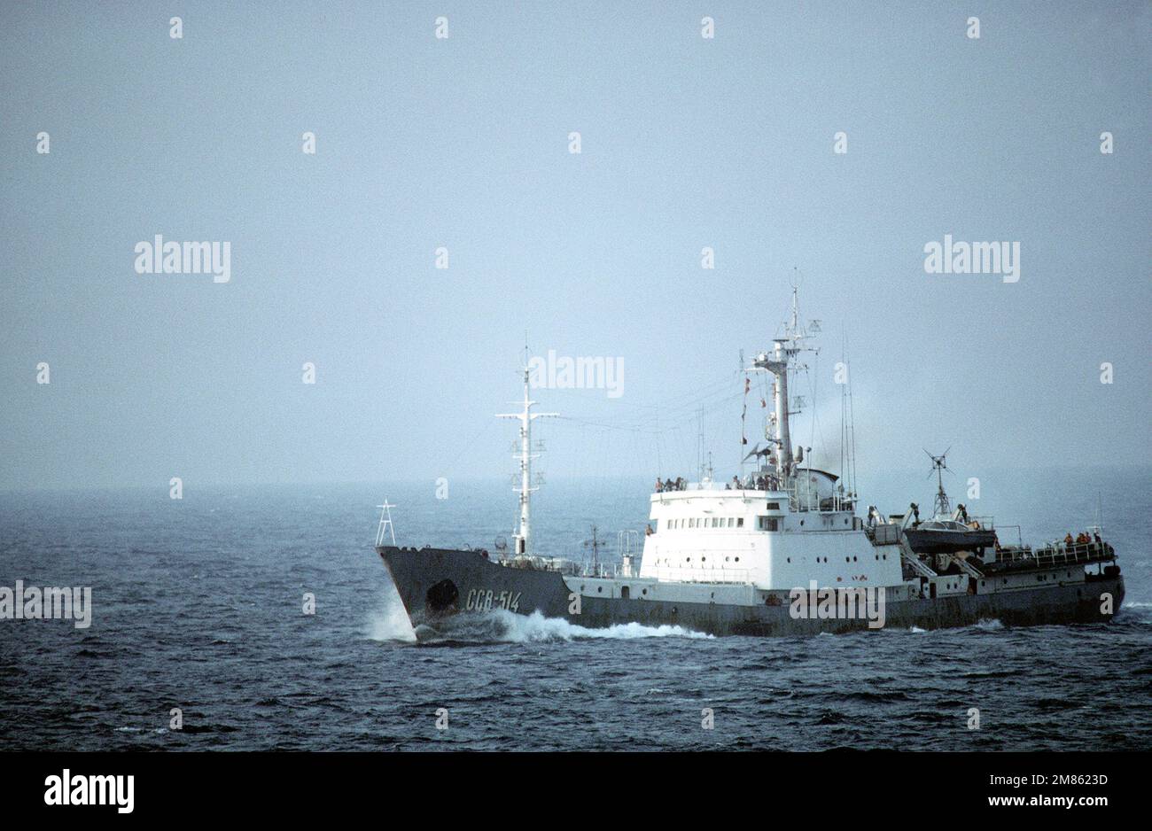 A port bow view of the Soviet Moma class intelligence collector ship ...