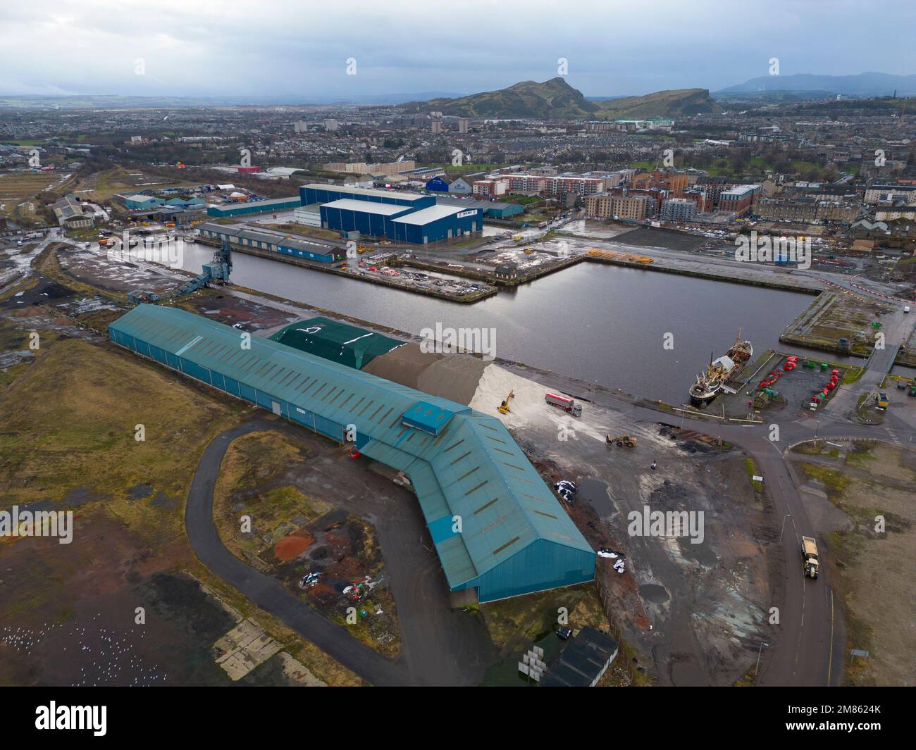 Edinburgh, Scotland, UK. 12 January 2023. Aerial views of Forth Ports docks in Leith, Edinburgh ...