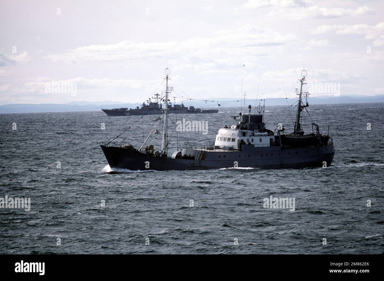A port view of the Soviet Okean class intelligence collection ship ...