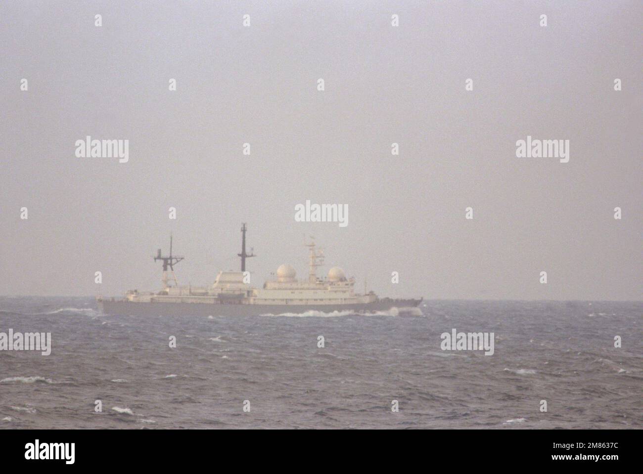 A port beam view of a Soviet Balzam class intelligence collection ship ...