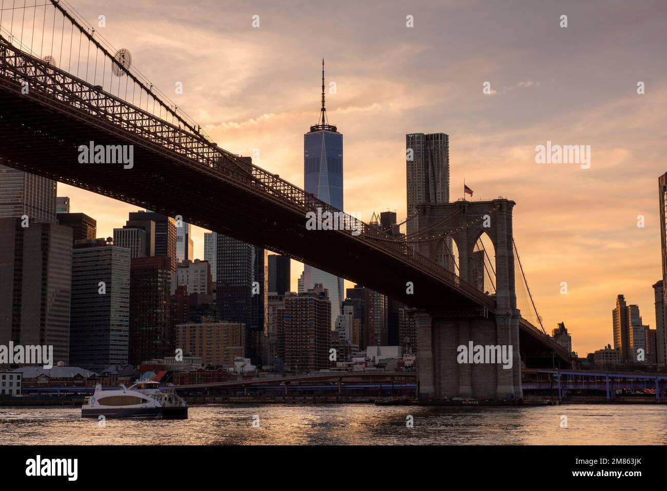 Sunset over Manhattan, captured from DUMBO in Brooklyn New York USA Stock Photo - Alamy