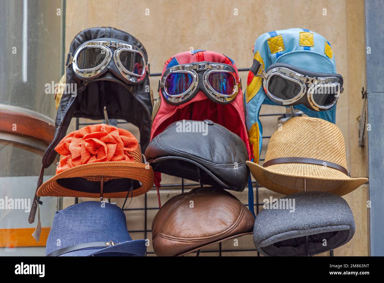 Aviator Style Hats With Goggles Caps Classic Summer Headgear Stock ...