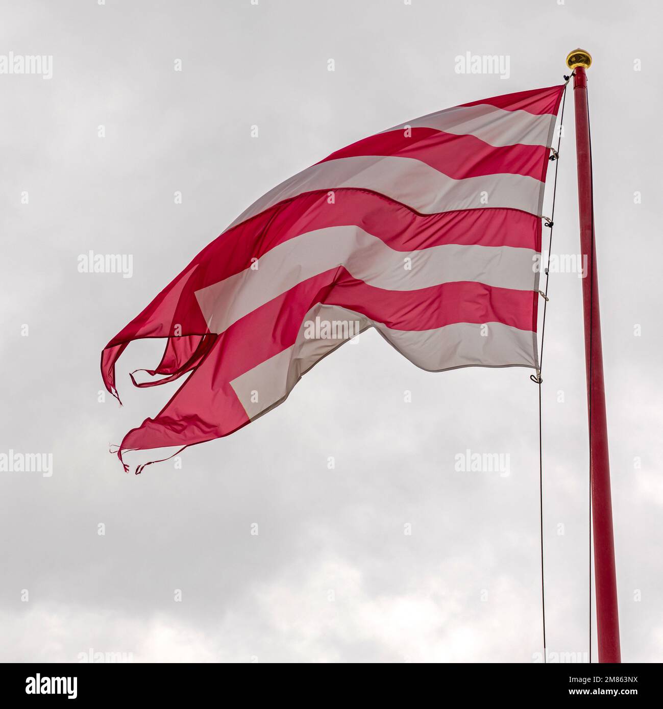 Medieval Style Horizontal Red and White Stripes Flag Over Cloudy Sky ...