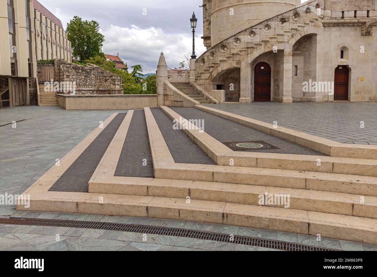 Very Long Beige Stone Stairs at Building Exterior Budapest Stock Photo ...