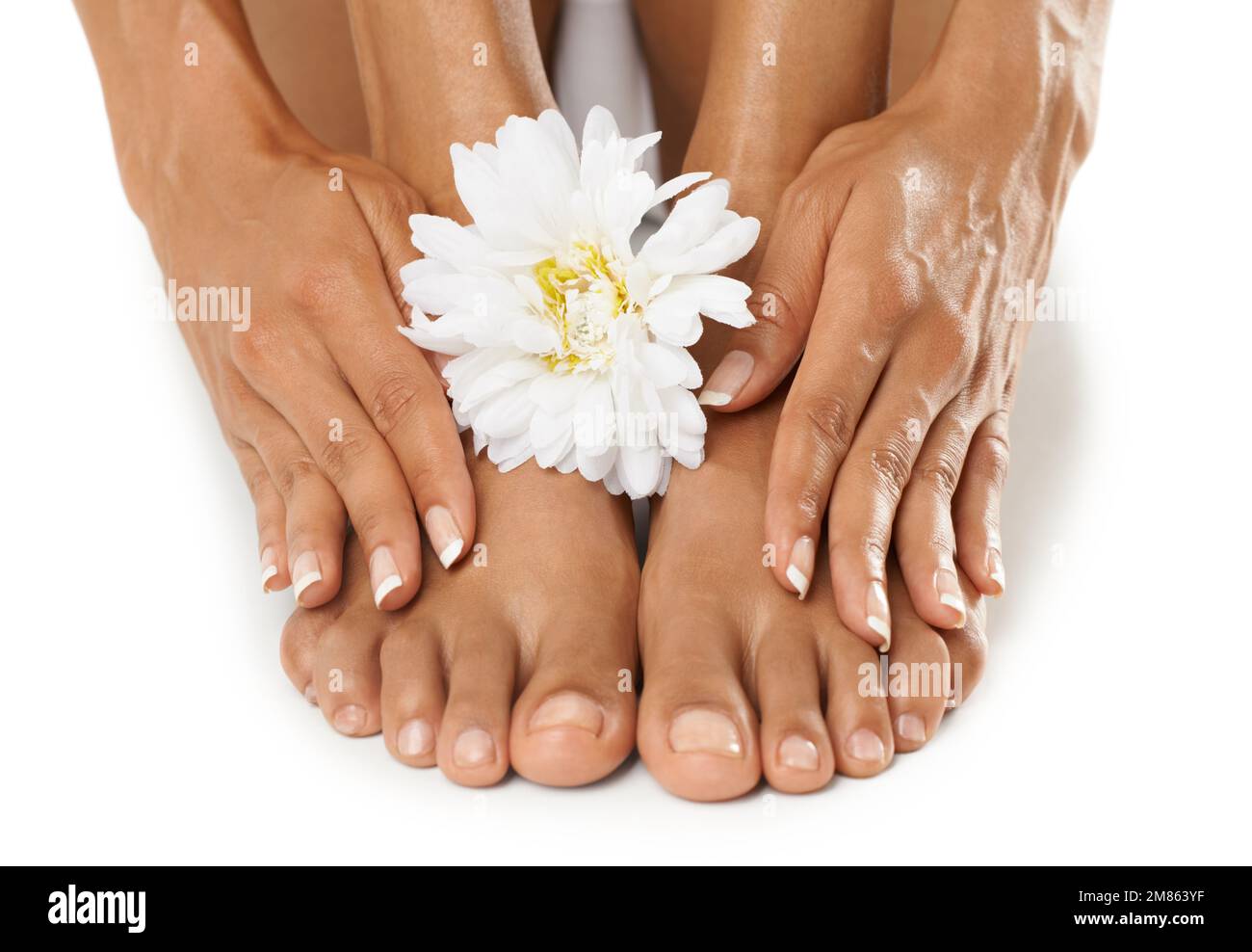 Cosmetics, nails with woman hands and feet, beauty and skincare with ...