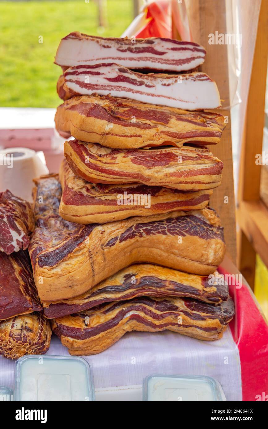 Stack of Bacon Slabs Whole Smoked Pork Belly Stock Photo - Alamy