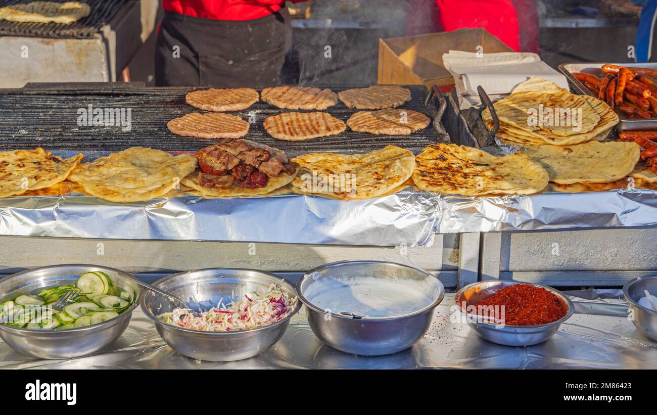 Minced Pork Meat With Pita Bread at Grill Barbecue Food Balkans Cuisine ...