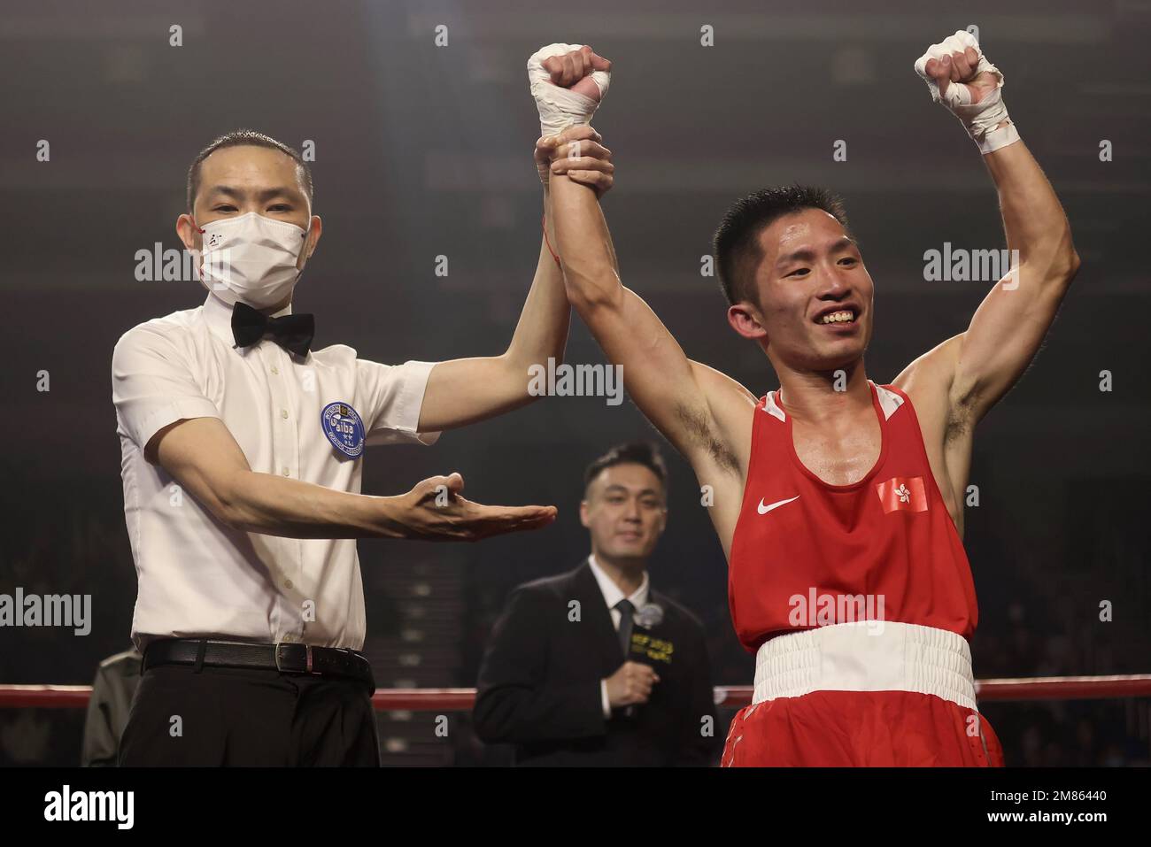 Hong KongHH Raymond Poon Kai-ching (red) vs MongoliaHH Orkhontungalag Unubold (blue), at the UEF ...
