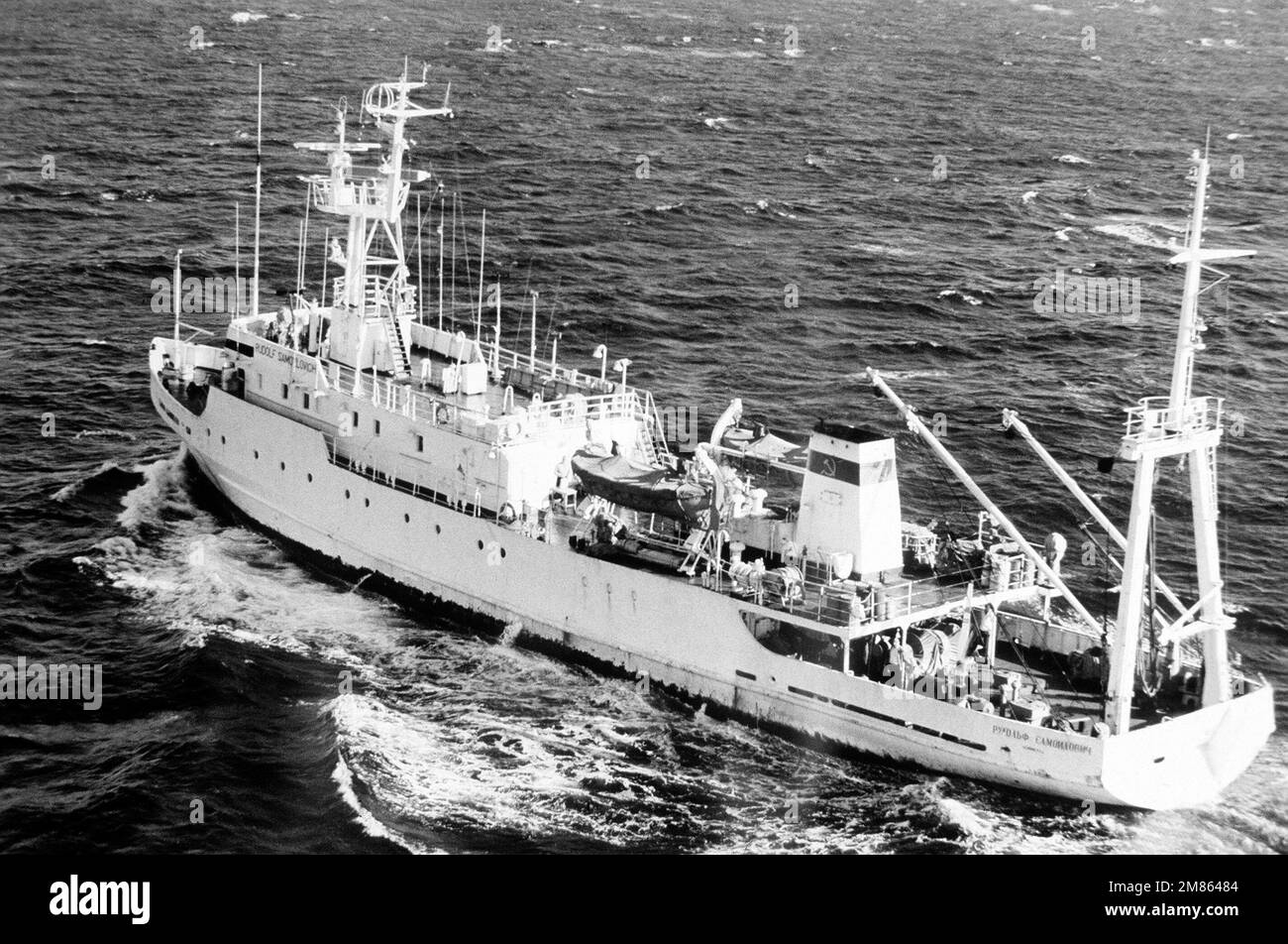 A port quarter view of the Soviet civilian survey ship RUDOLF ...
