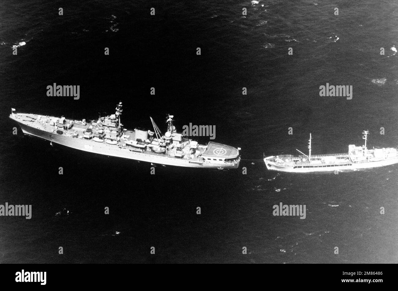 A high angle port view of a Soviet Don class submarine depot ship ...