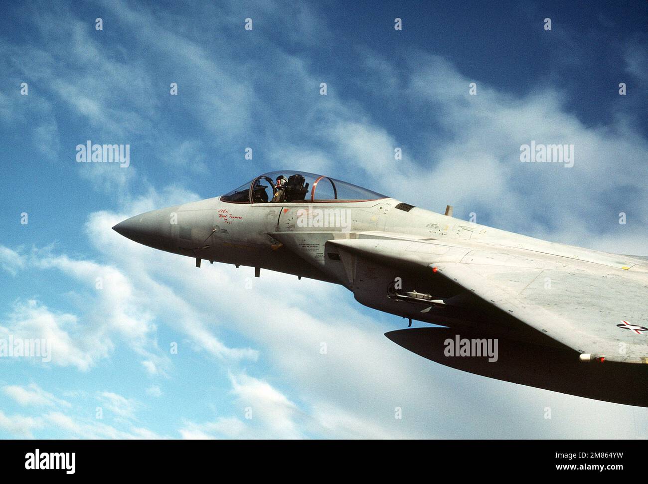 An air-to-air left side view of a 36th Tactical Fighter Wing F-15C ...