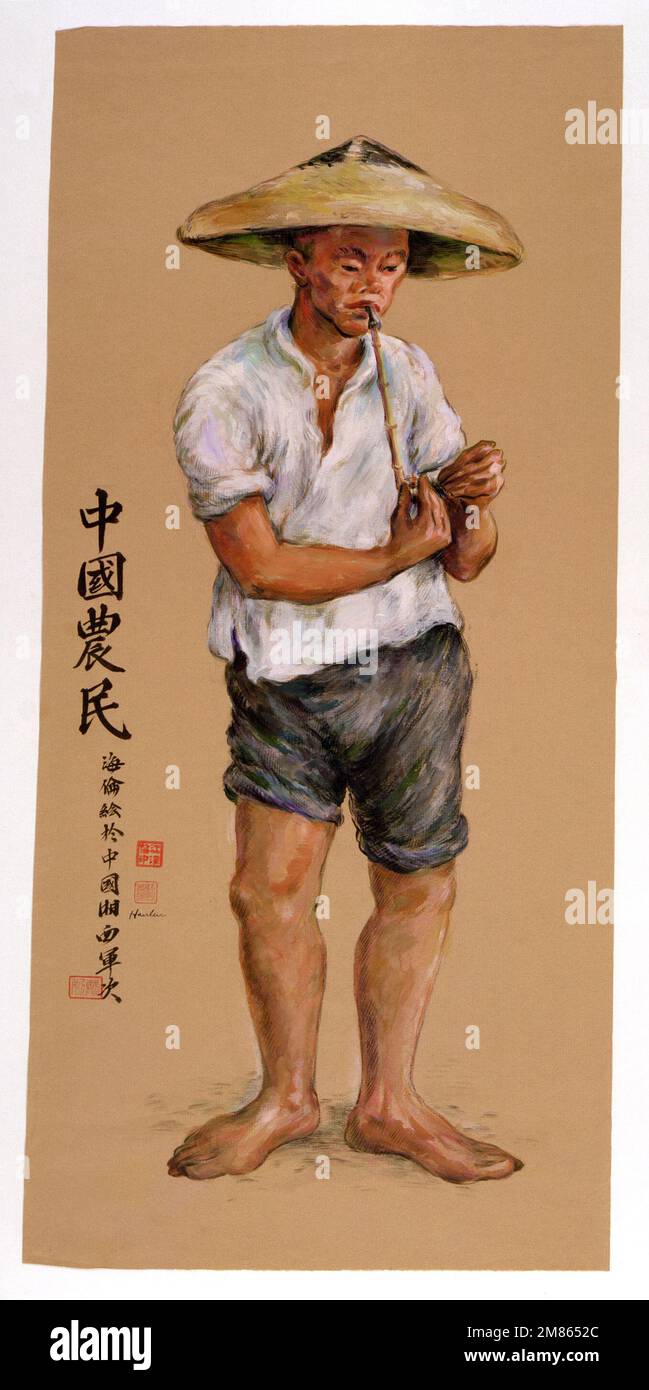 Artwork: "Man With Pipe," China, 1945- Artist: John G. Hanlen. Country ...