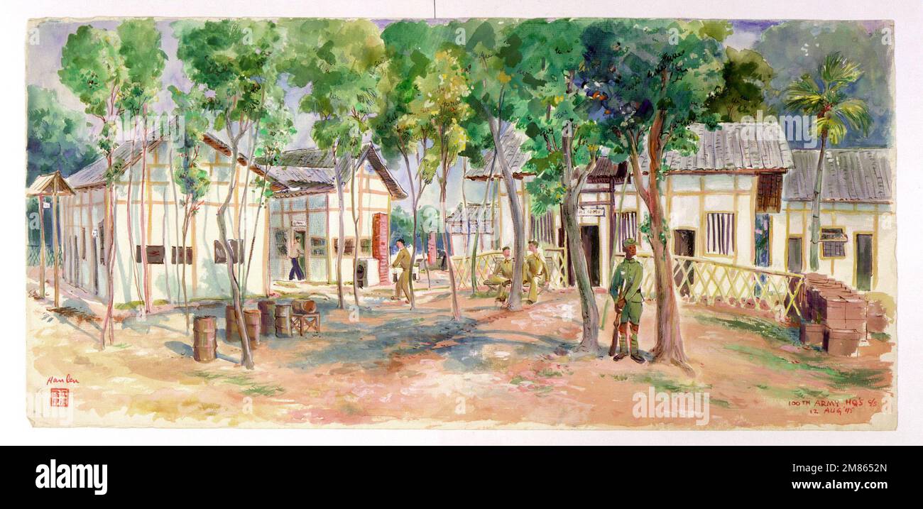 Artwork: "100th Army HQS," China, 12 Aug 1945- Artist: John G. Hanlen ...