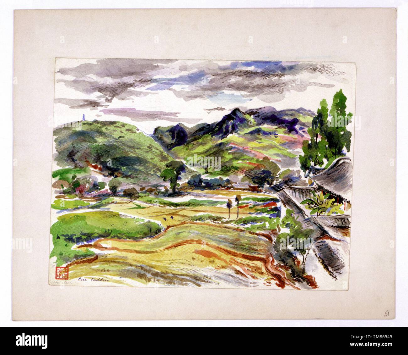 Artwork: "Rice Paddies," China, 1945- Artist: John G. Hanlen. Country ...