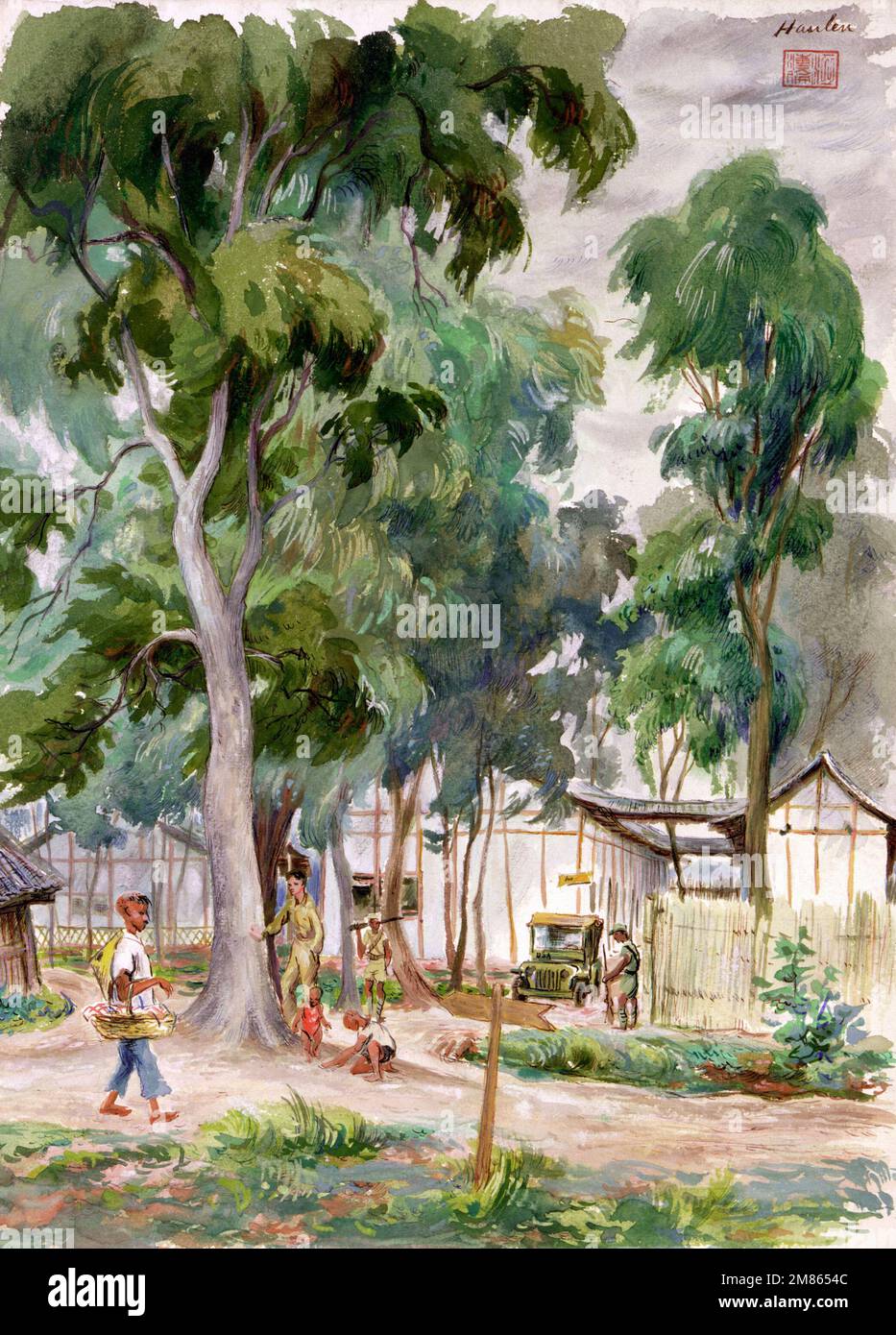 Artwork: "American Headquarters," China, 1945 Artist: John G. Hanlen ...