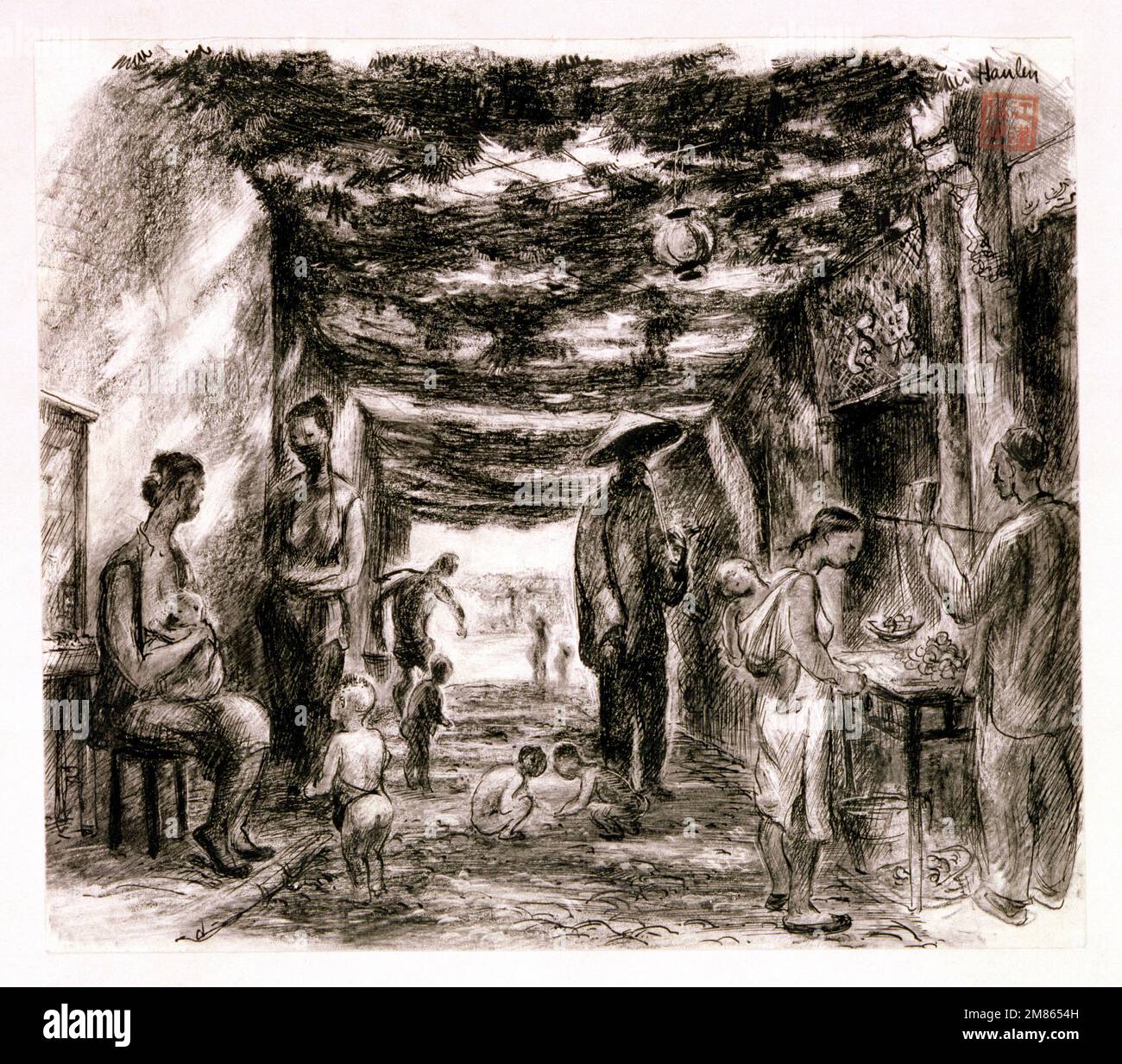 Artwork: "Street Scene," China, 1945- Artist: John G. Hanlen. Country ...