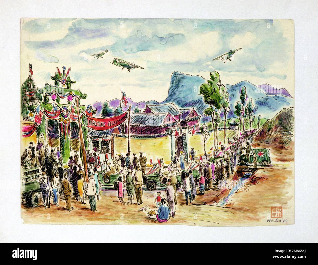 Artwork: "Welcome," China, 1945- Artist: John G. Hanlen. Country ...