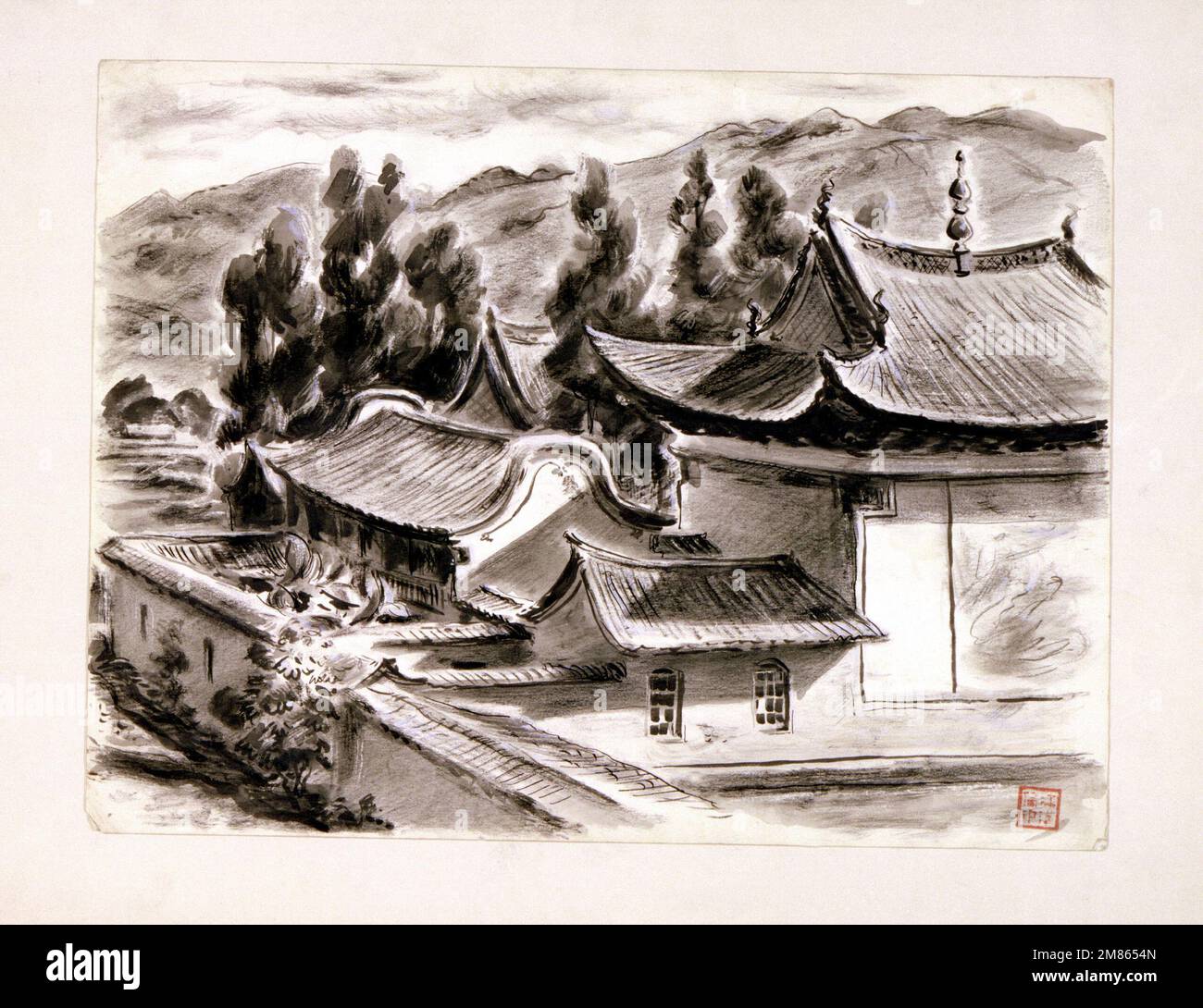 Artwork: "Village Architecture," China, 1945- Artist: John G. Hanlen ...