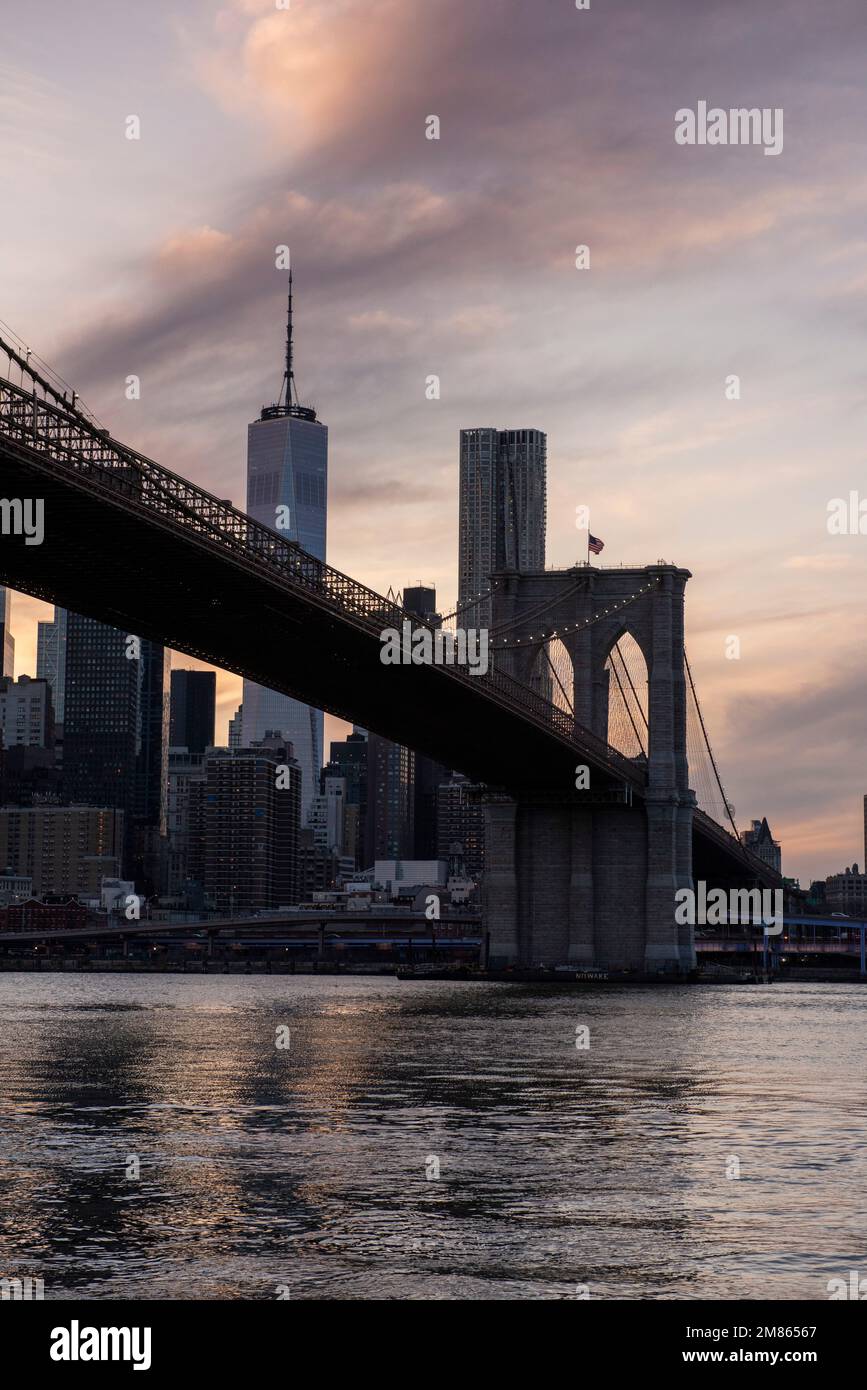 Sunset over Manhattan, captured from DUMBO in Brooklyn New York USA ...