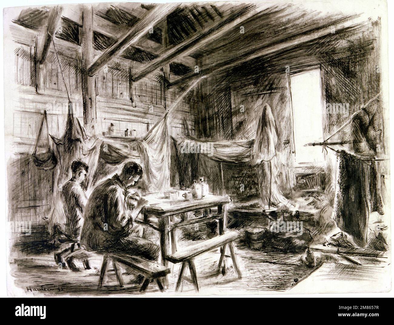 Artwork: "Room in Signal Quarters," China, 1945 Artist: John G. Hanlen ...