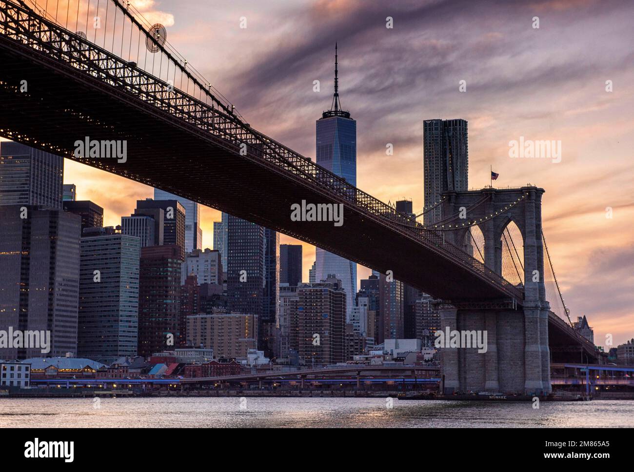 Sunset over Manhattan, captured from DUMBO in Brooklyn New York USA ...