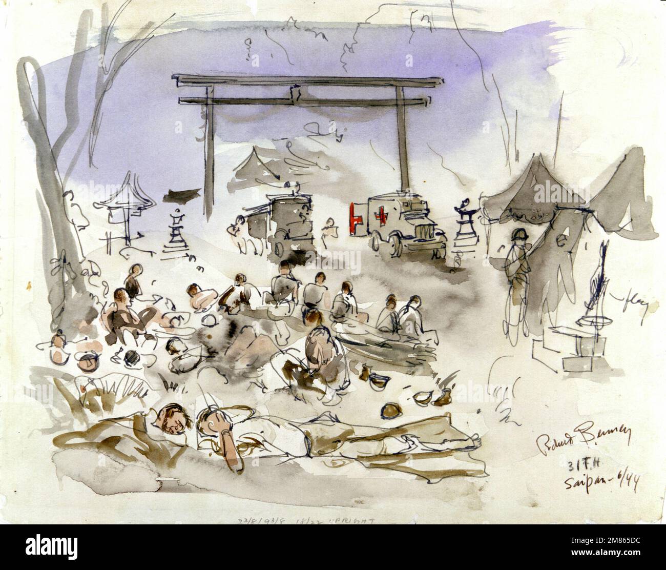 Artwork: "The Wounded," Saipan, June 1944- Artist: Robert Benney ...