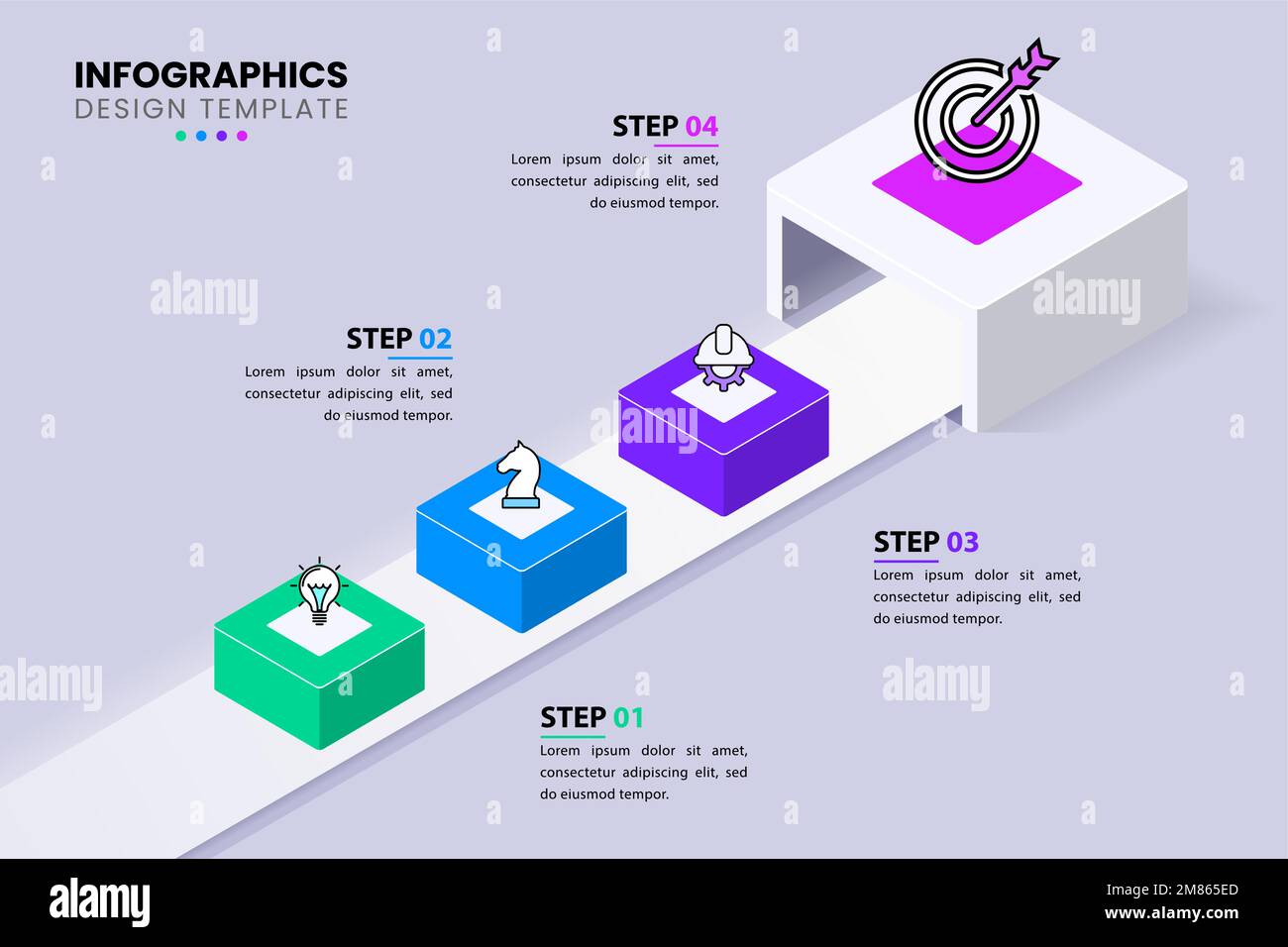Infographic template with icons and 4 options or steps. Isometric style. Can be used for ...