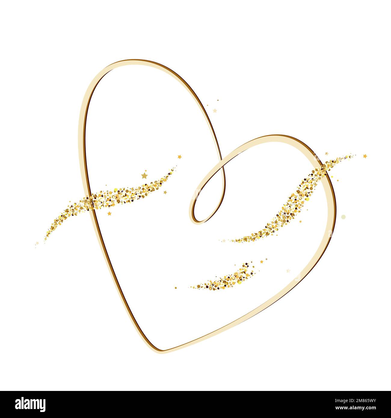 Gold heart and shiny golden sparkles on white background. Abstract ...
