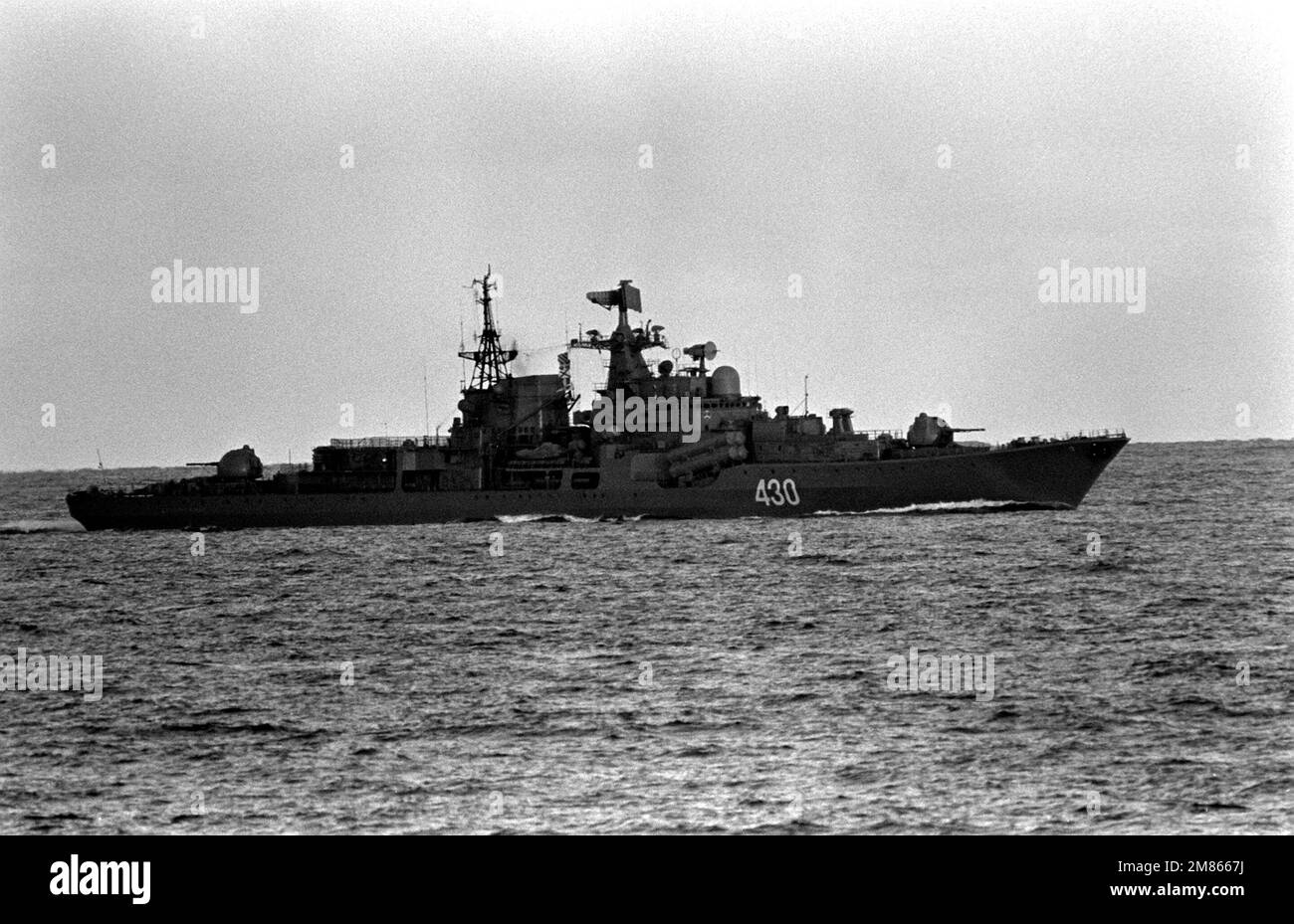 A starboard beam view of the Soviet Sovremenny class destroyer ...