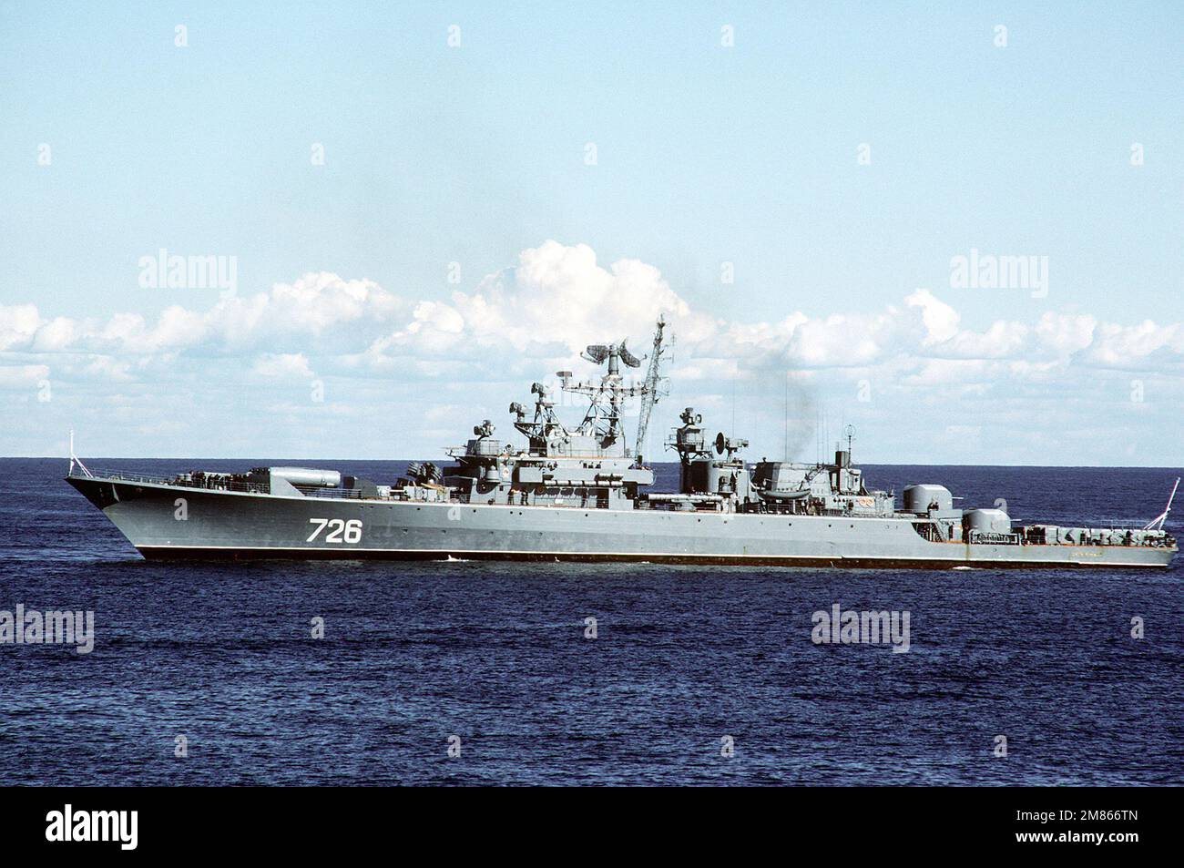 A port beam view of the Soviet Krivak class frigate DRUZHNYY off the ...
