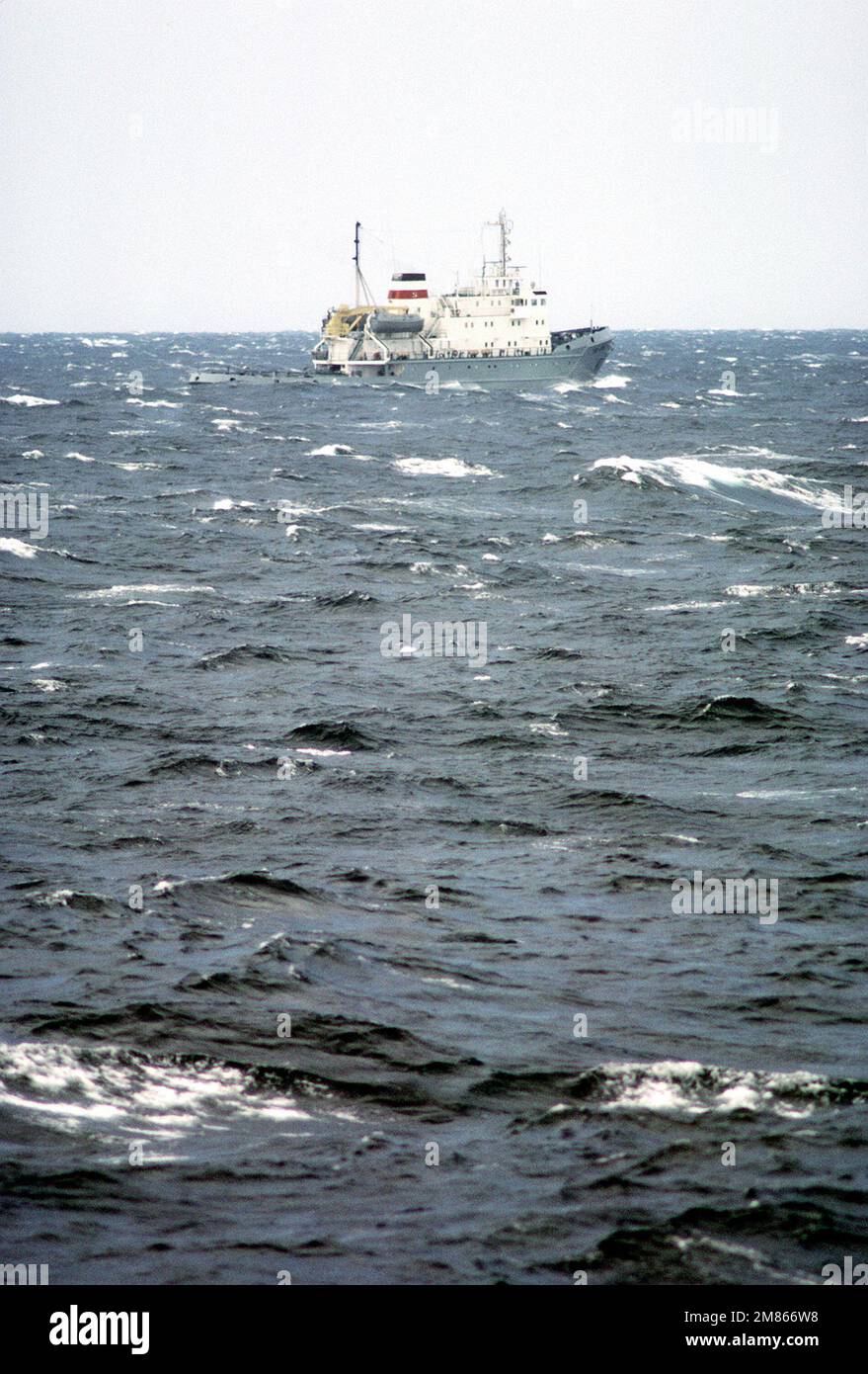 A starboard quarter view of a Soviet Goryn class oceangoing tug ...