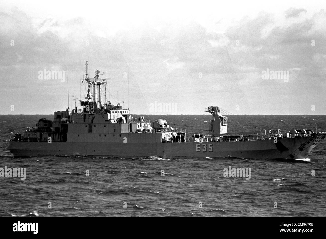 A starboard view of the East German Frosch II class support ship ...