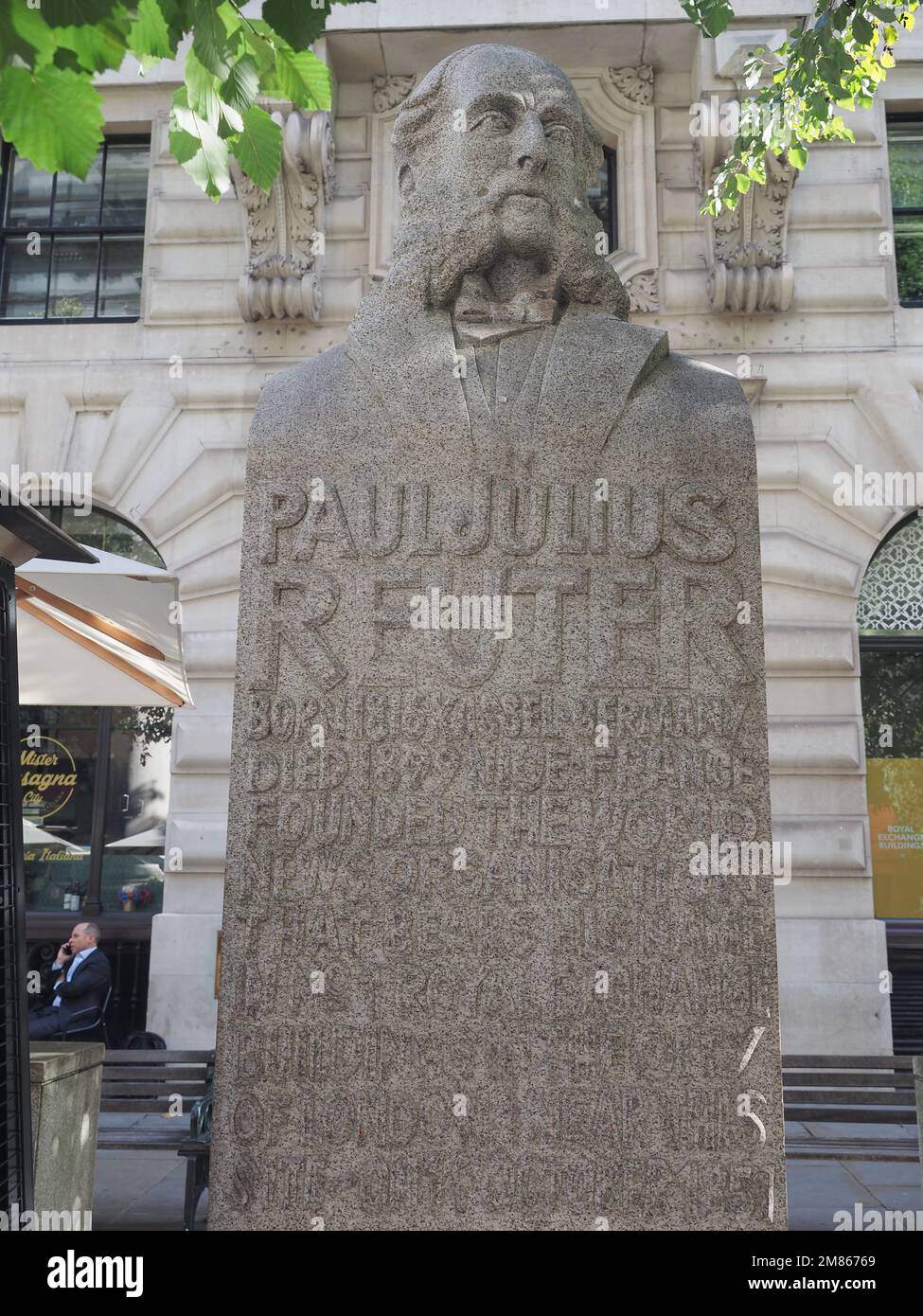 LONDON, UK - CIRCA OCTOBER 2022: Paul Julius Reuter statue by sculptor ...