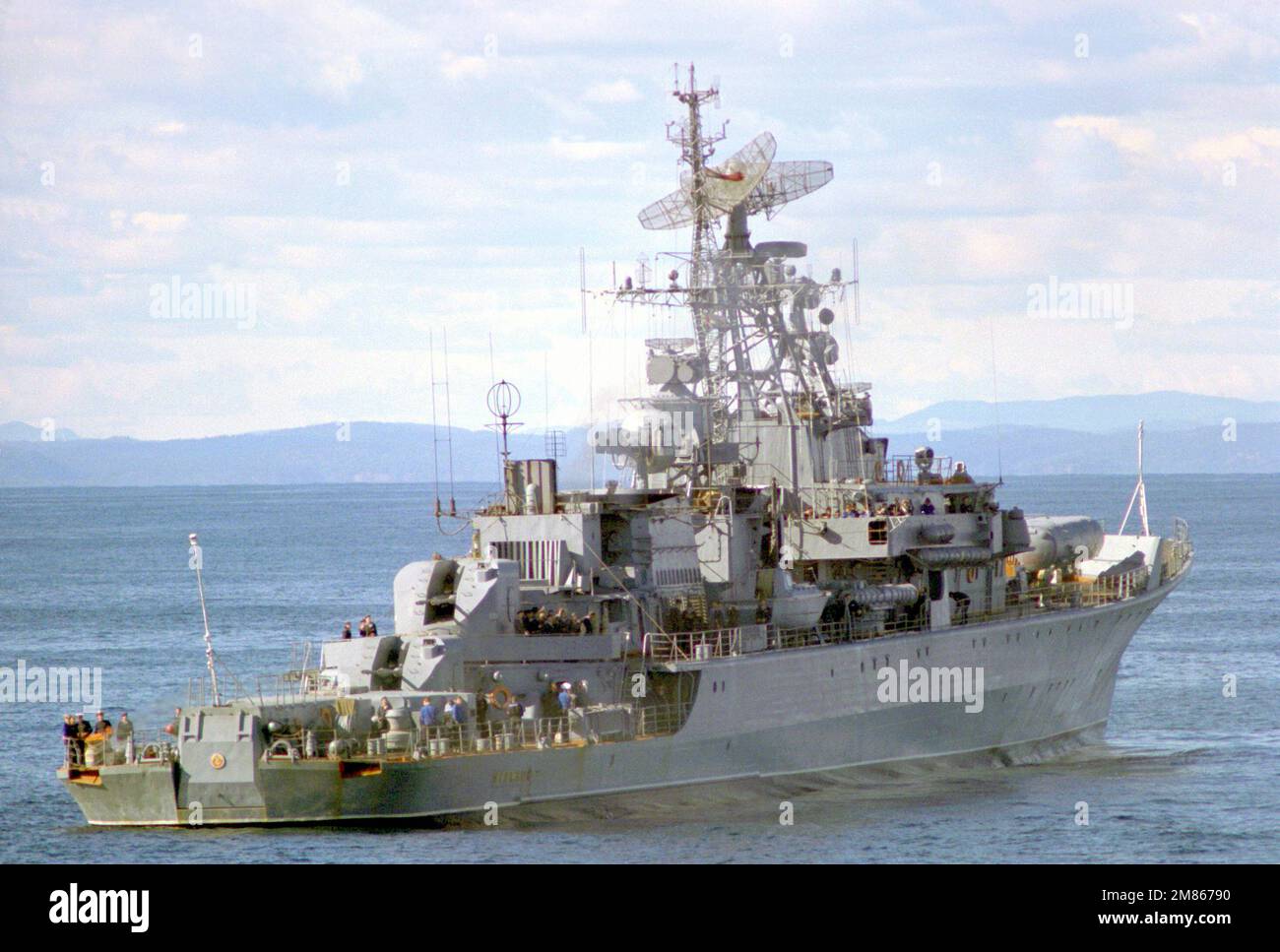 A starboard quarter view of the Soviet Krivak I class frigate DRUZHNY ...
