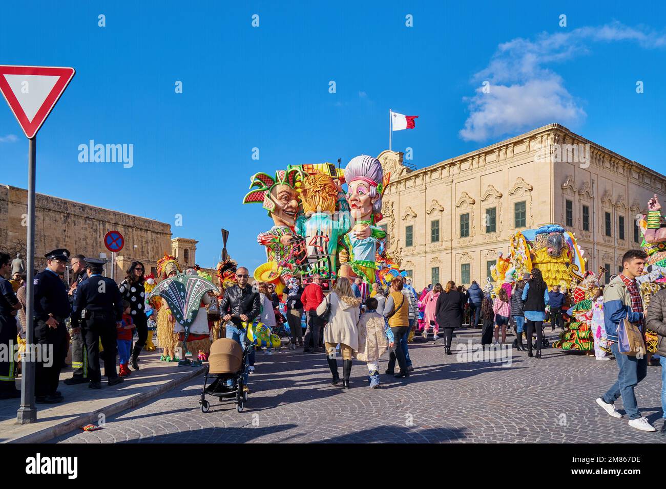 Central square of Valletta during Mardi Gras parade and crowd of people ...